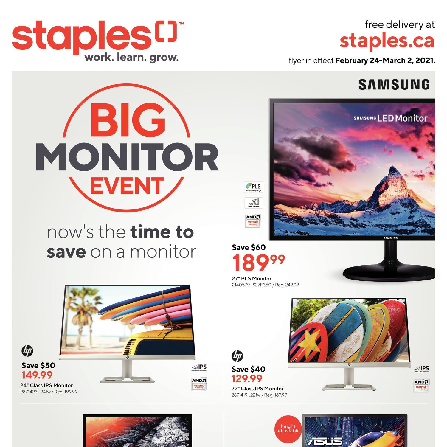 Staples Weekly Flyer - Weekly - Big Monitor Event - Feb 24 – Mar 2 ...