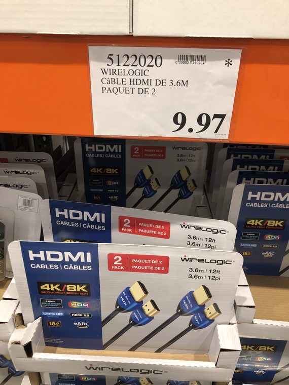 [Costco] WireLogic Sapphire 3.60 m (12 ft.) High Speed HDMI Cable, 2-pack - $9.97 (YMMV ...