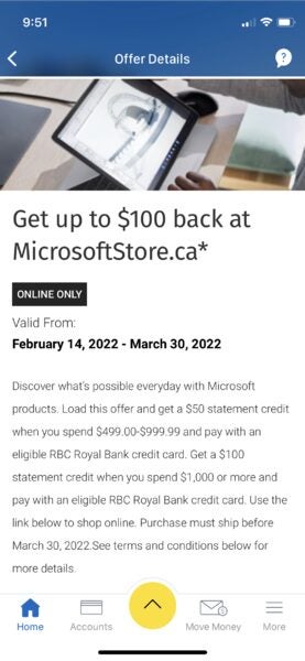 [Microsoft Store] RBC Offer - (YMMV + Online Only) Get $50 Statement ...