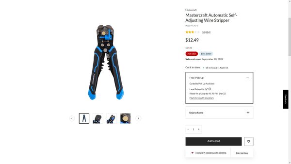 [Canadian Tire] Mastercraft Automatic Self-Adjusting Wire Stripper $12. ...