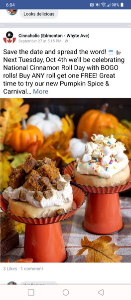 [Cinnaholic] BOGO on Tuesday Oct 4 for National Cinnamon Bun Day ...