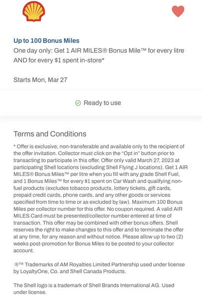[Shell] Flash Offer (Mar. 27) to Top Up Air Miles! 1 Bonus AM per L ...