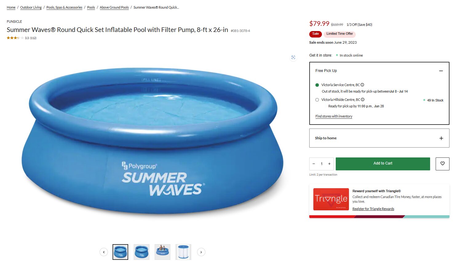 [Canadian Tire] Inflatable Pool with Pump + Filter $79.99 Reg $119.99 ...