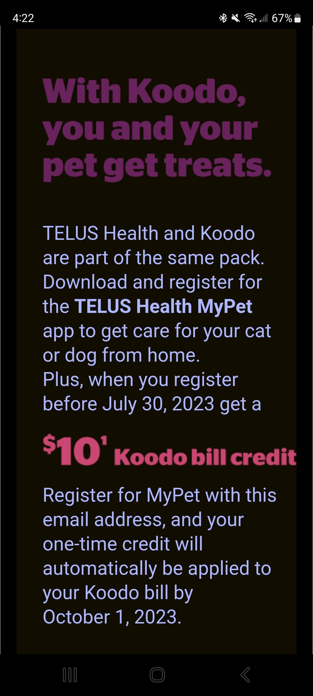 [Koodo] Koodo $10 Bill Credit - Register for Telus MyPet App ...