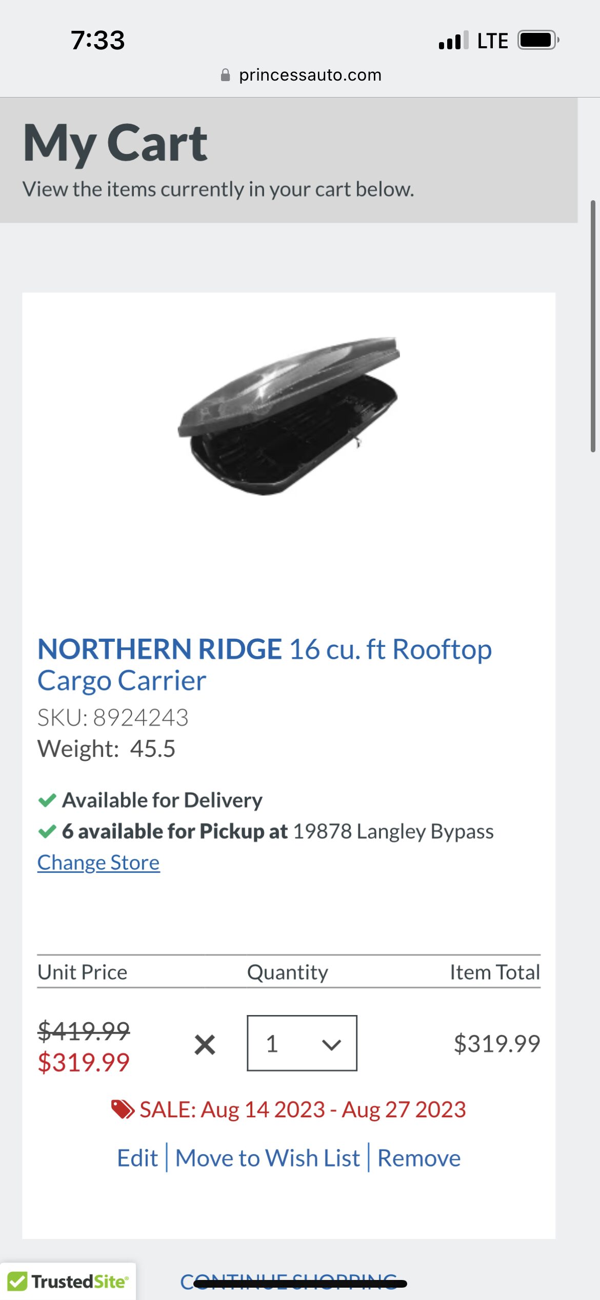 [Princess Auto] NORTHERN RIDGE 16 cu. ft Rooftop Cargo Carrier Box ...