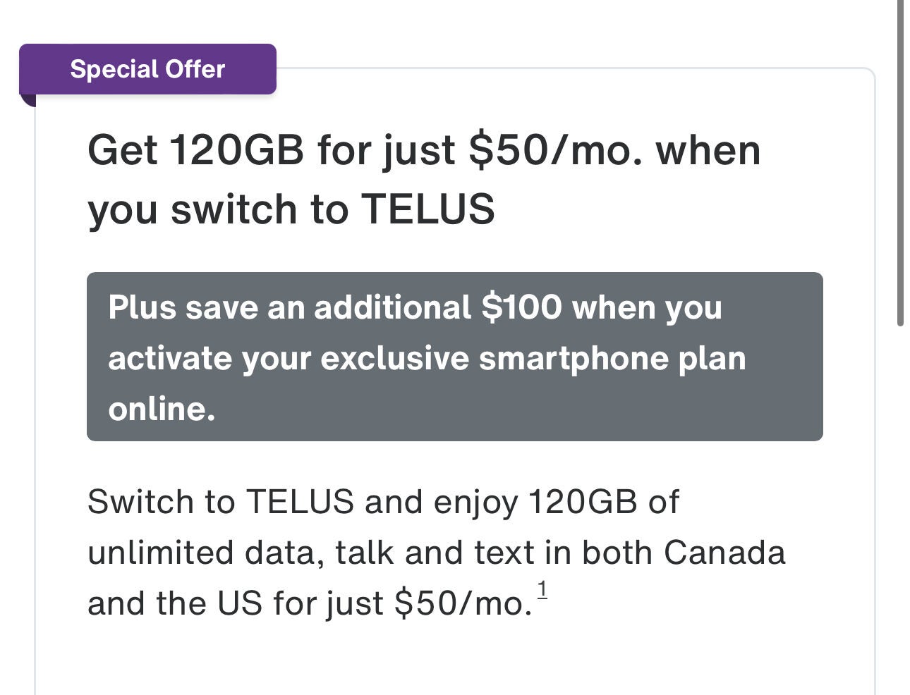 [Telus] [Black Friday] TELUS EPP BYOD Offer: Unlimited CAN-US 60GB 5G ...