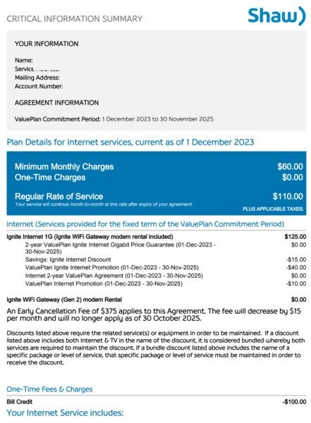 [Shaw] 1G Internet w/a free modem (2-year plan) - $60\month w/$100 one ...