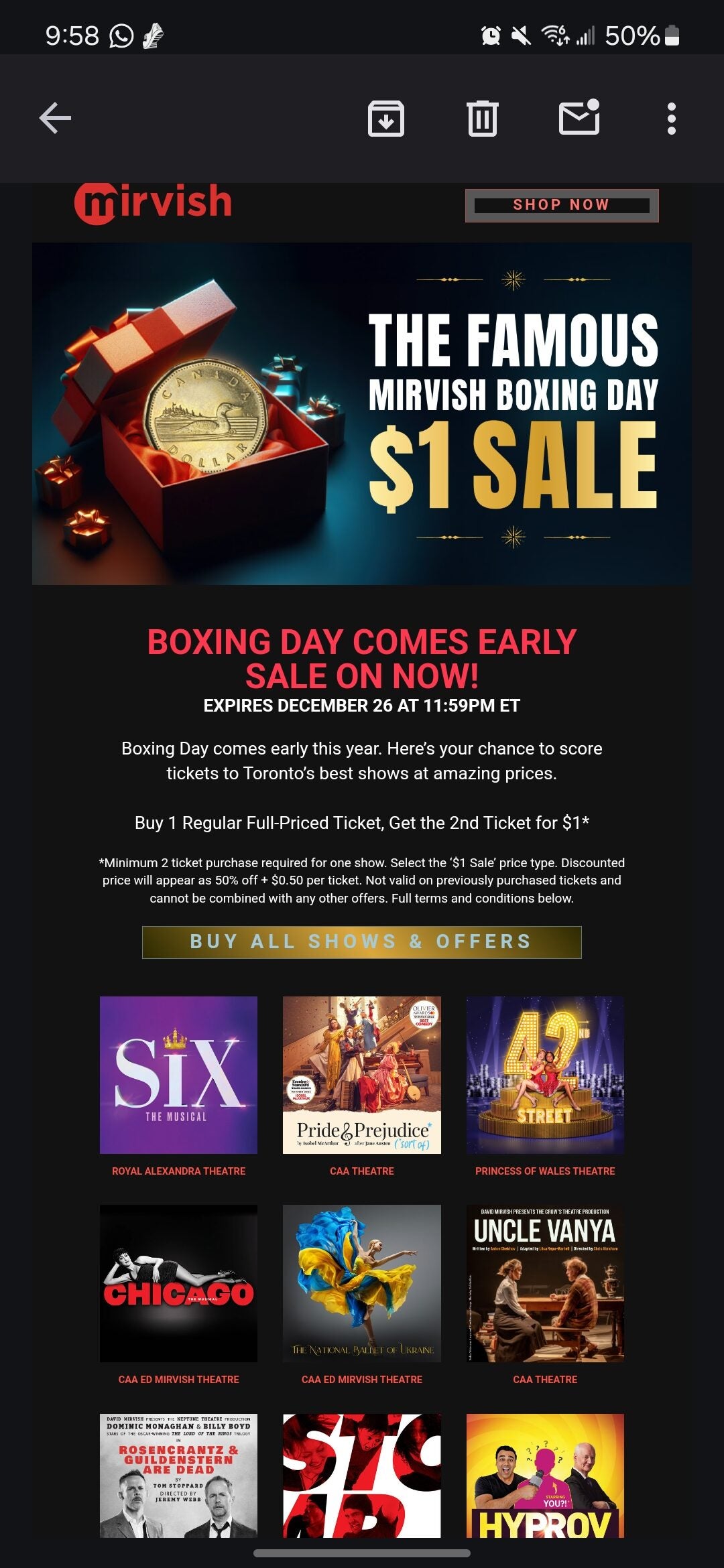 [Mirvish] [Boxing Day] Mirvish show b1g1 for $1 - RedFlagDeals.com Forums