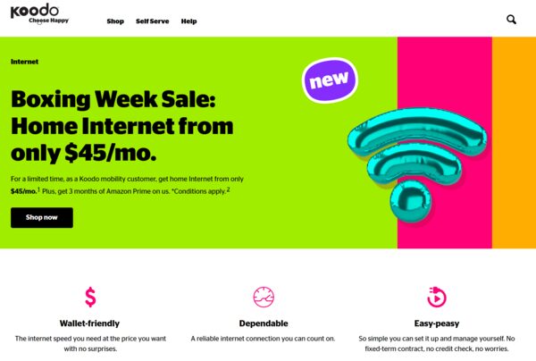 [Koodo] [Boxing Day] Home Internet from only $45/mo. For a limited time ...