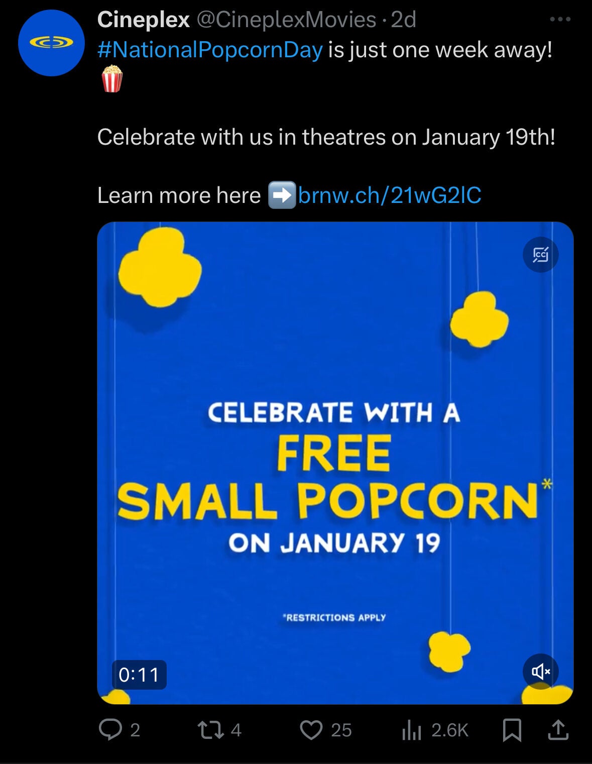 [Cineplex] Free Small Popcorn for Scene+ member on National Popcorn Day ...