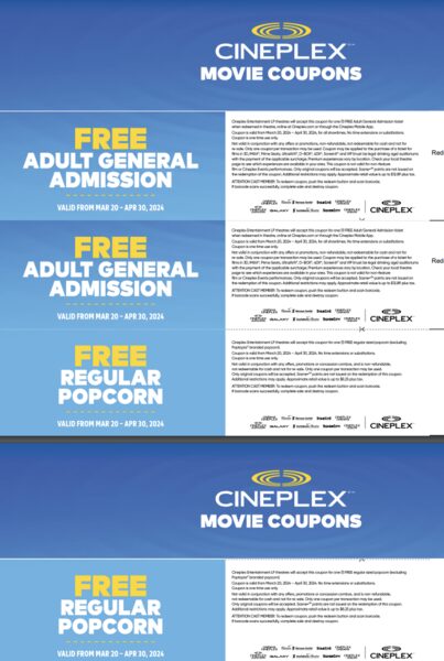 [Cineplex] Cineplex $30 gift card gets free admission and popcorn ...