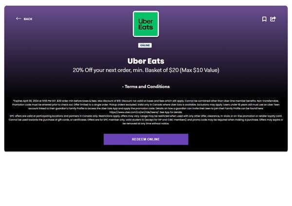 [Uber Eats] [SPC] Up to 20% off $20 order on Uber Eats with SPC (max $10 off) - RedFlagDeals.com ...