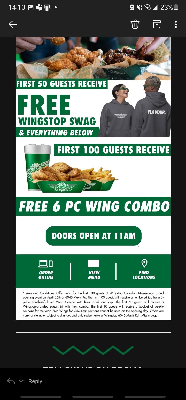 [Wingstop] Mississauga - April 26. Wingstop grand opening deals ...
