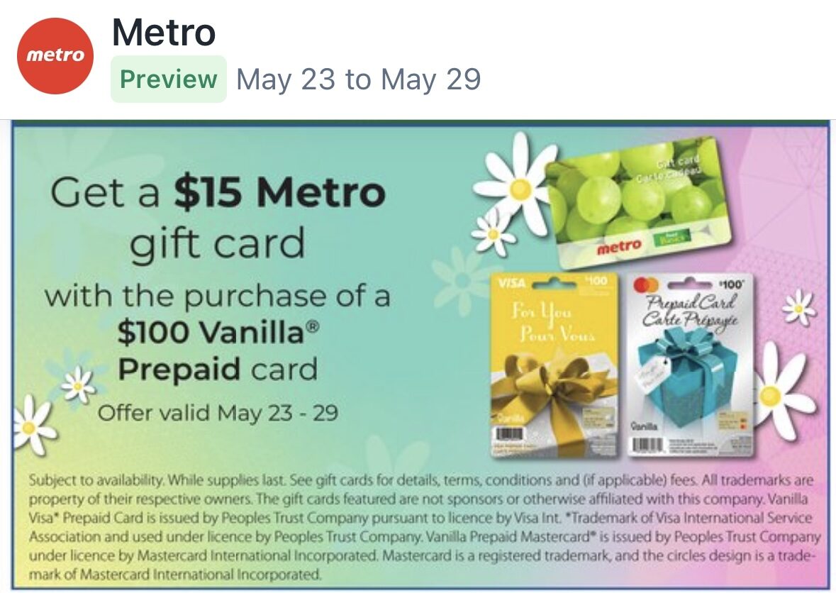 [Metro] [Food Basics] Get a $15 Metro Gift Card w/ Purchase of $100 ...