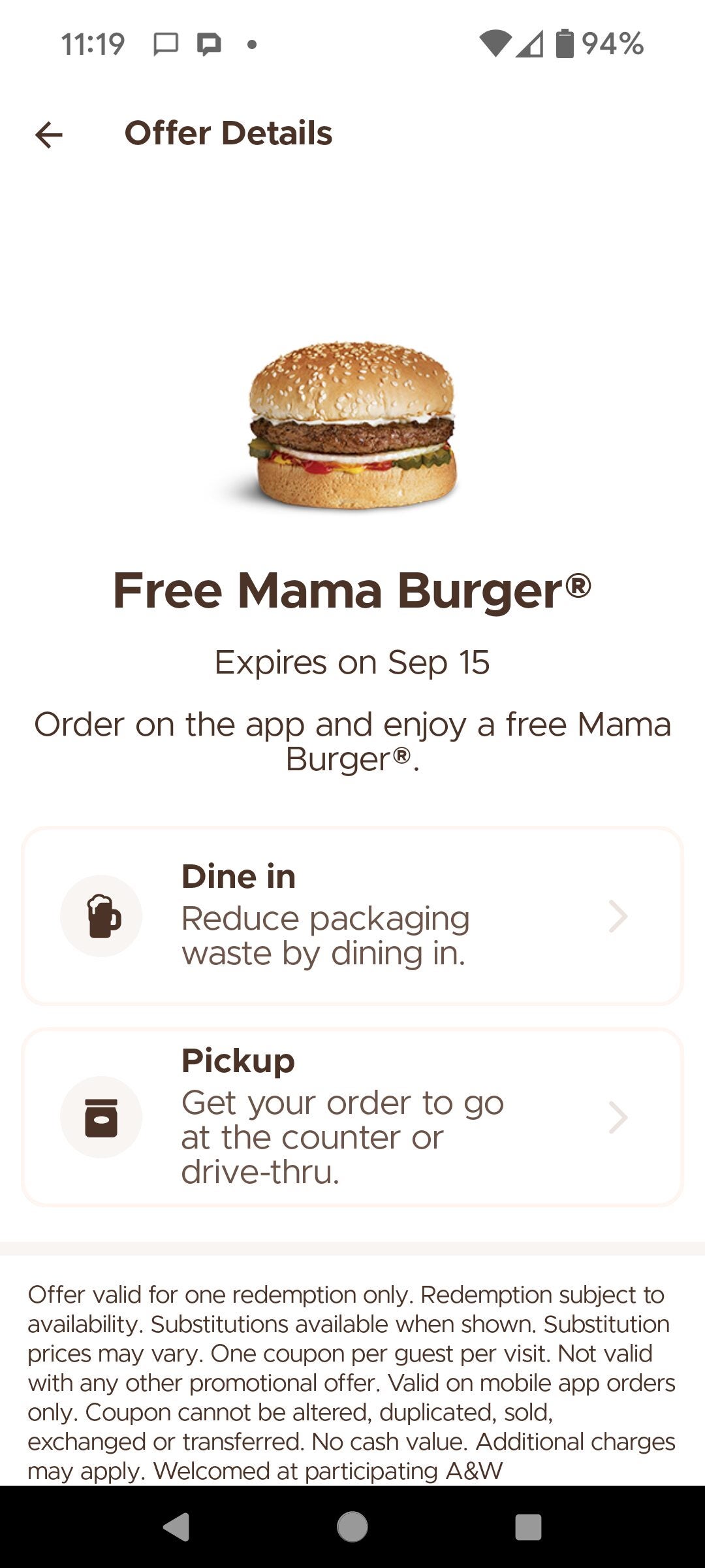 [A & W] A&W free Mama Burger - YMMV - RedFlagDeals.com Forums
