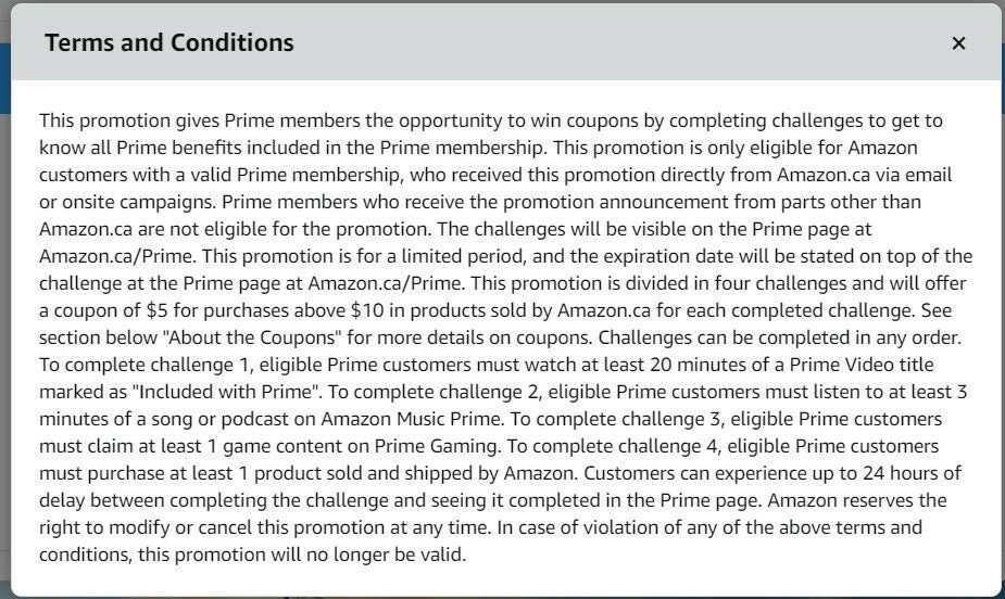 [Amazon.ca] Prime Benefits Challenge - Receive a total of $20 coupon ...