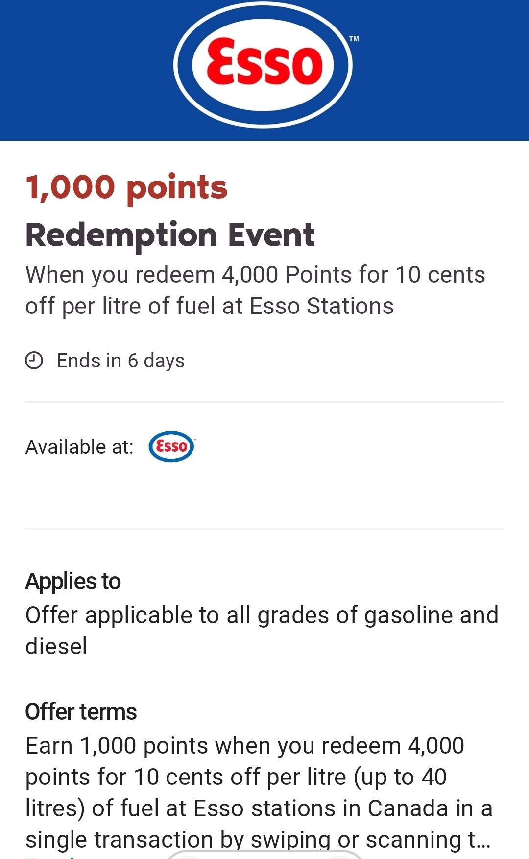 [Esso] 5,000 PCO points when you add/update your phone# and spend $25 ...