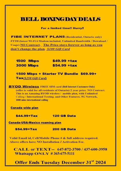 [Bell] Bell Internet 1.5Gbps $49.99 with $100 GC No Contract ...