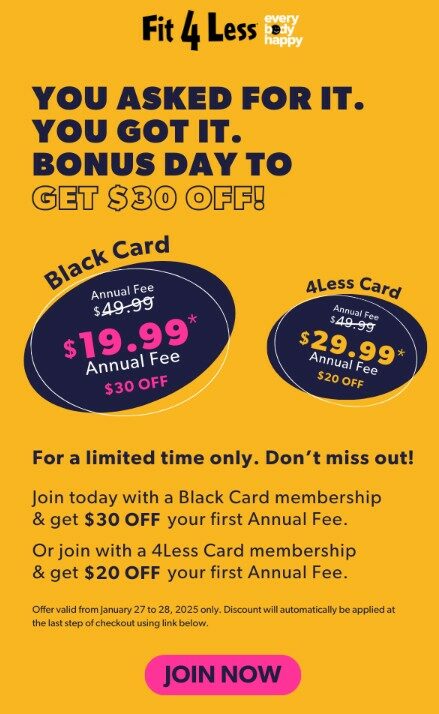 Fit4less: Gym Membership: Save 20-30$ off first year annual fees: YMMV ...