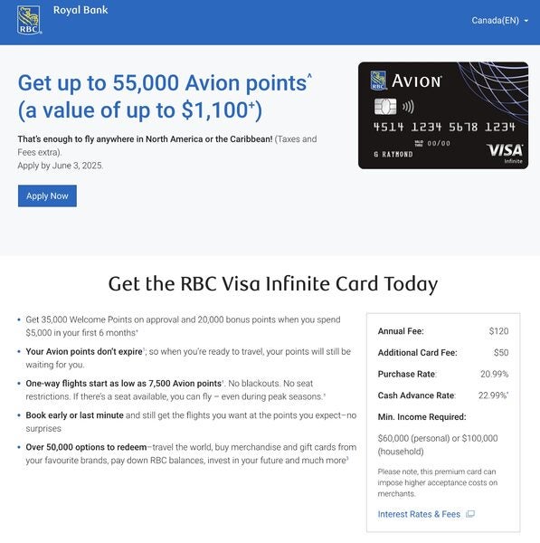 [Royal Bank] RBC Avion Visa Infinite Card - Up to 55,000 Avion Points ...