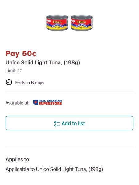 [Real Canadian Superstore] YMMV Unico Light Tuna 198g - 50 ...