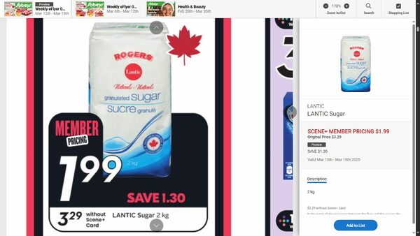 [Sobeys] [SAFEWAY] [WEST] [EAST] ROGERS granulated white sugar 2kg for ...