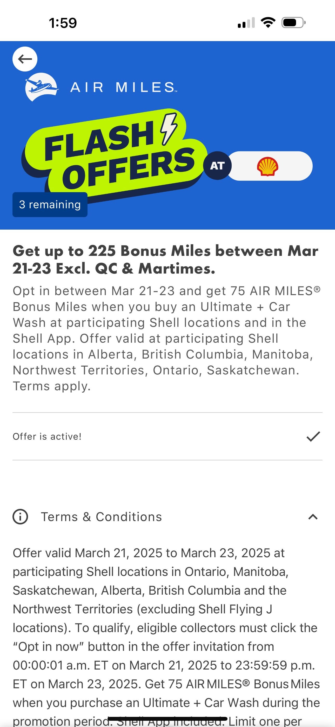 [Air Miles] Earn 125 miles by purchasing a Ultimate + Car Wash at Shell ...