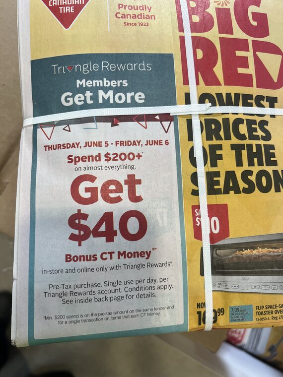 [Canadian Tire] $40 Bonus CT Money when you spend $200+ (June 5 and 6 ...