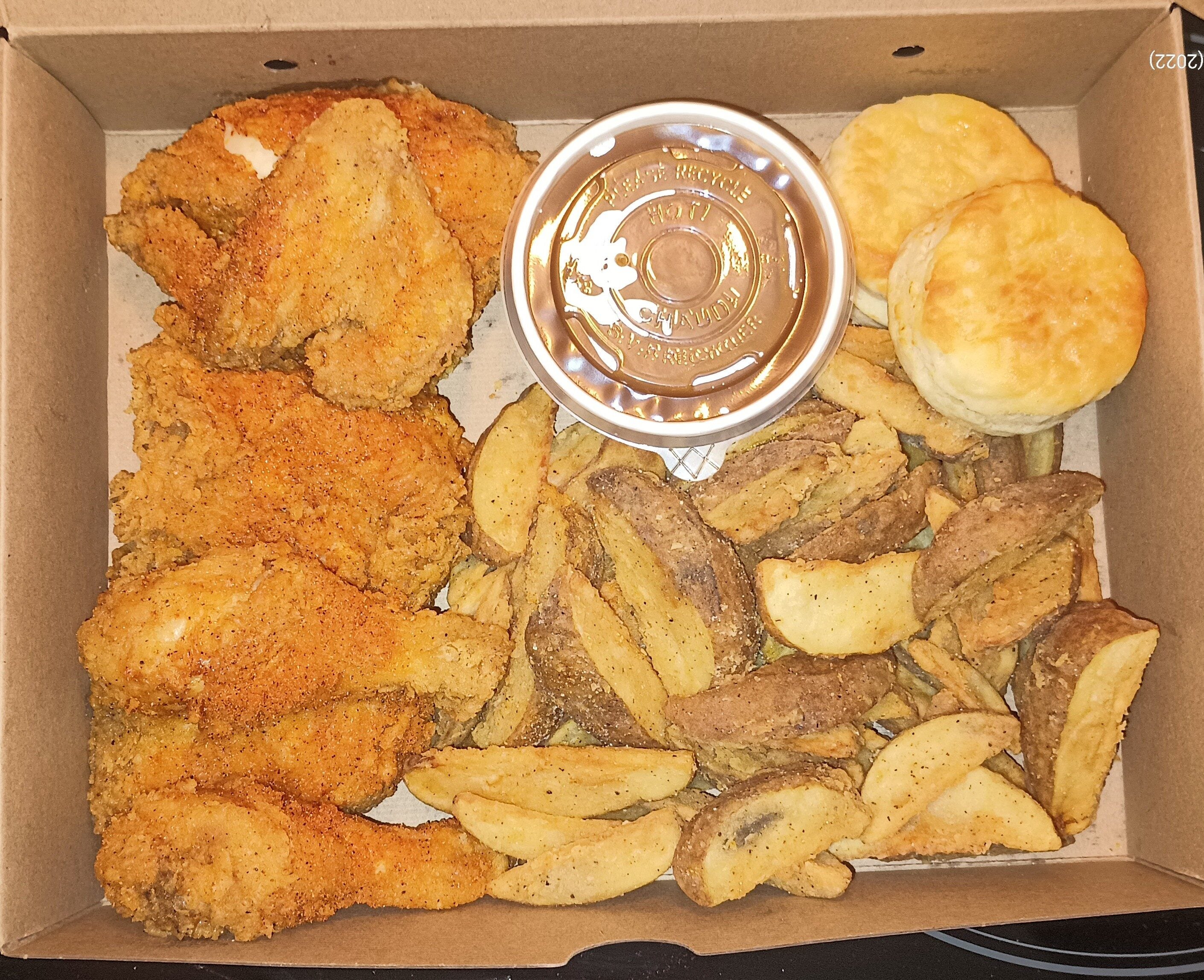 [Mary Brown's] Batter's Box $22.99, 6 pcs chicken, med taters, 2 biscuits, med gravy, starts ...