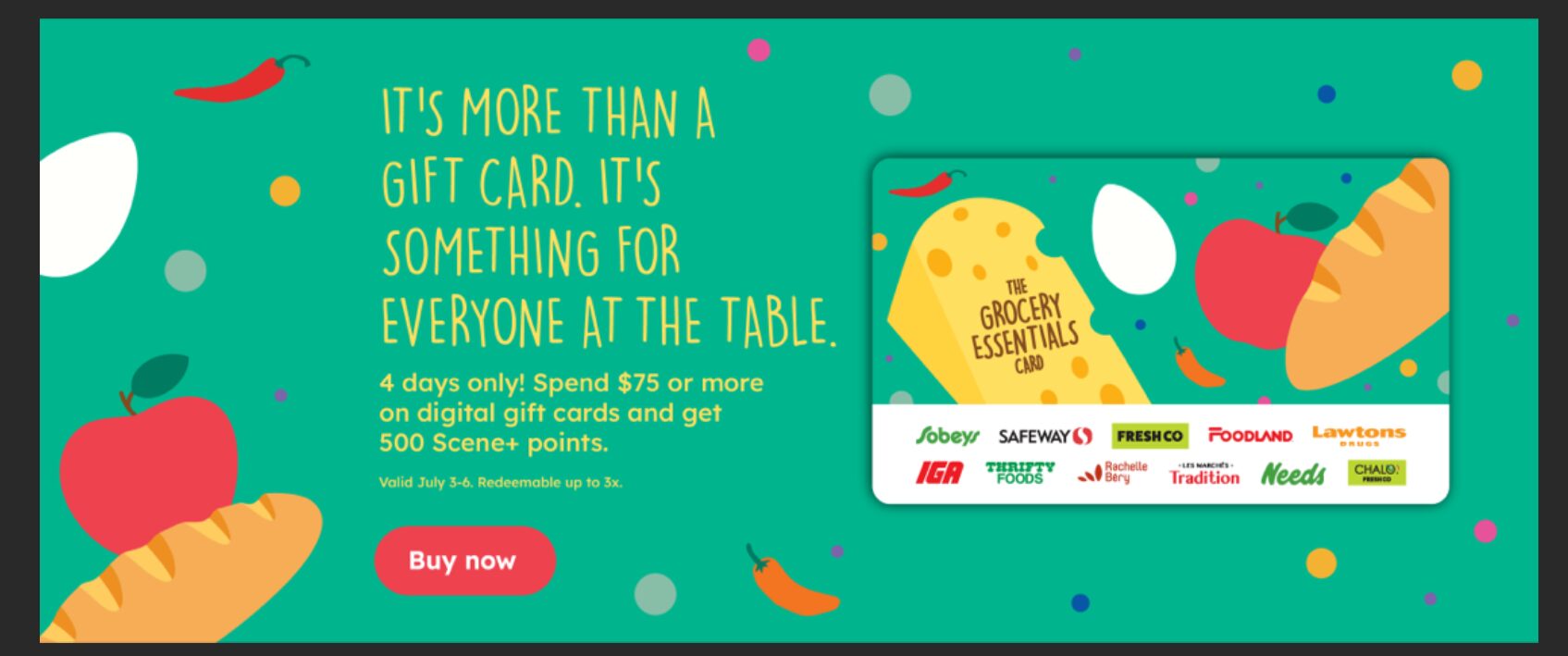 [Sobeys] Get 500 Scene Points with a $75 GC Purchase (Redeemable up to ...