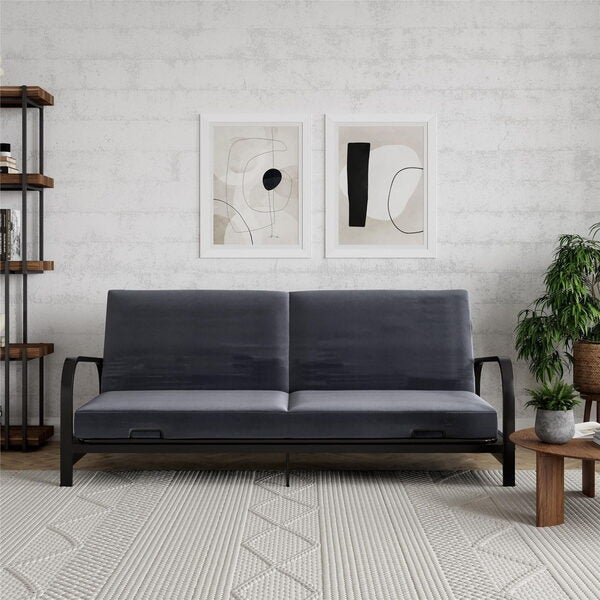 [Walmart] Mainstays Metal Arm Futon, Black Metal Frame with Mattress ...