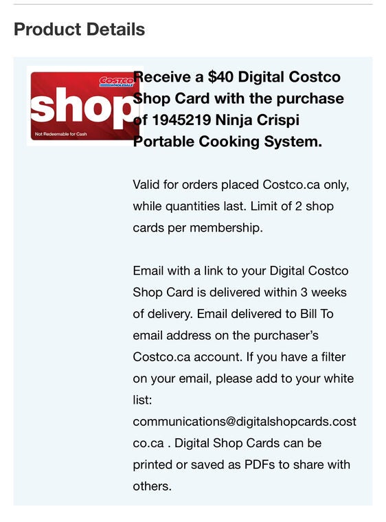[Costco] Ninja Crispi $199 + $40 Costco shop card (online and Members ...