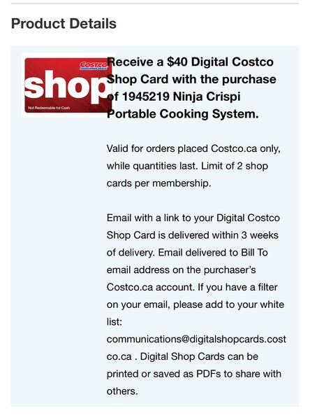 [Costco] Ninja Crispi $199 + $40 Costco shop card (online and Members ...