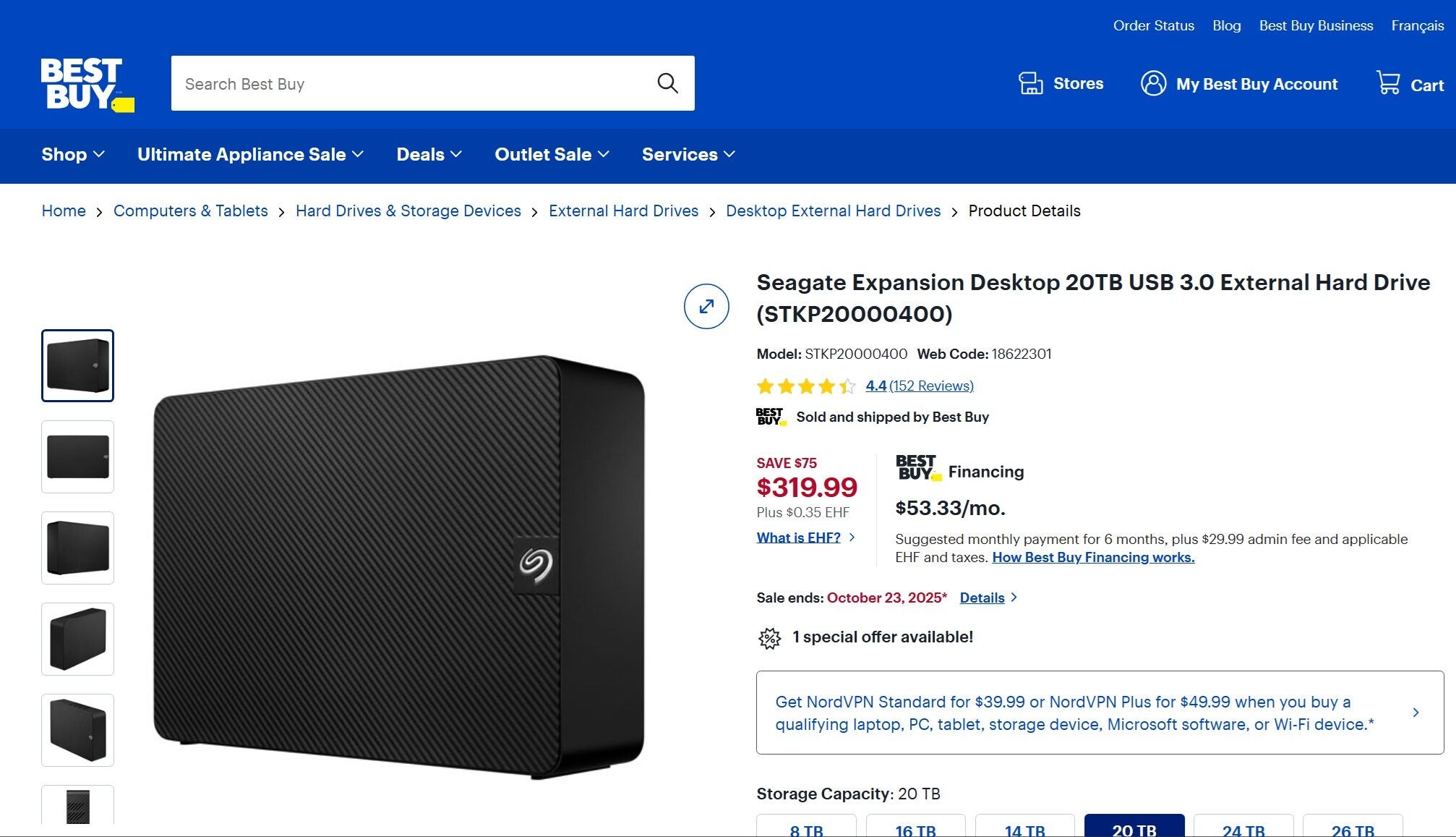 [Best Buy] Seagate Expansion Desktop 20TB USB 3.0 External Hard Drive ...