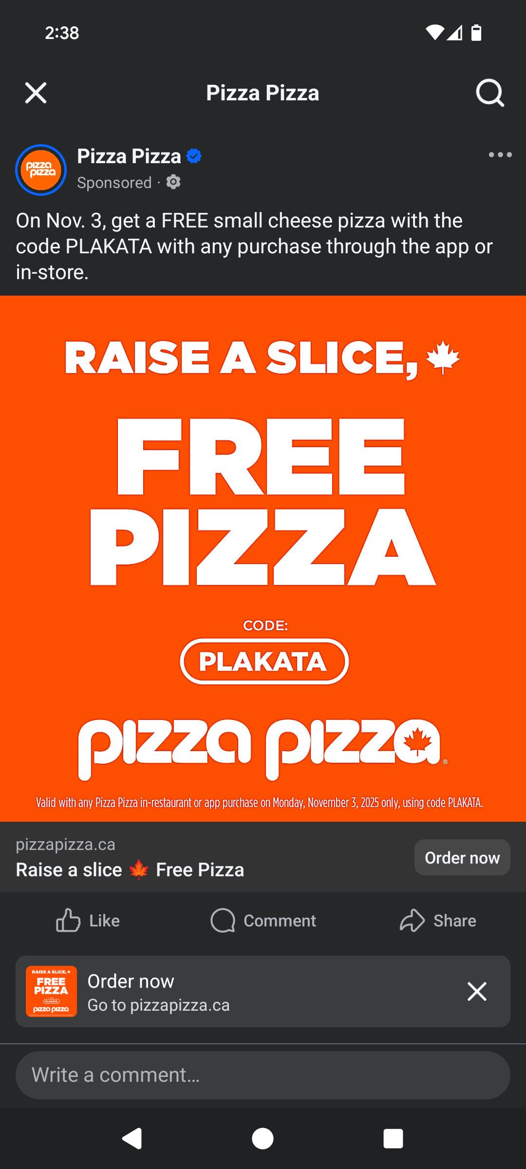[Pizza Pizza] Free Cheese Pizza with Any Purchase (Nov 3rd Only ...