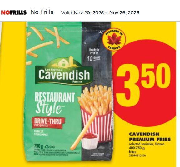 [No Frills] Free Cavendish Farms Quick Crisp Fries, Potato Tots, Onion ...