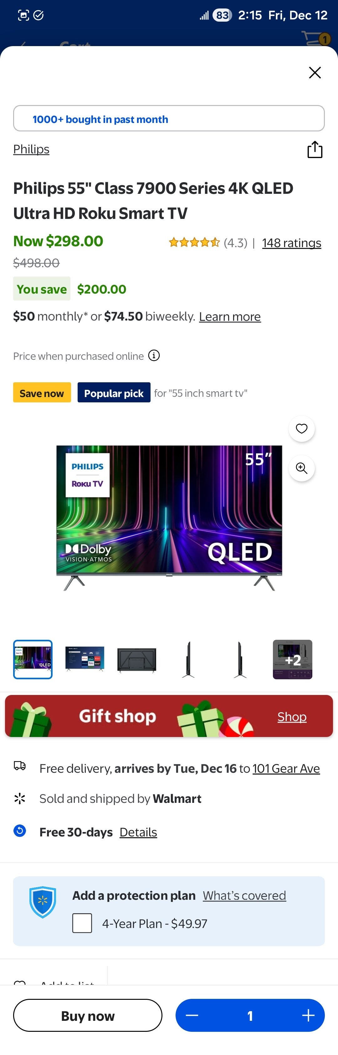 [Walmart] $298 Philips 55" 4K QLED Ultra HD Roku Smart TV - Sold and ...