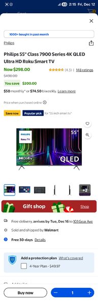 [Walmart] $298 Philips 55" 4K QLED Ultra HD Roku Smart TV - Sold and ...