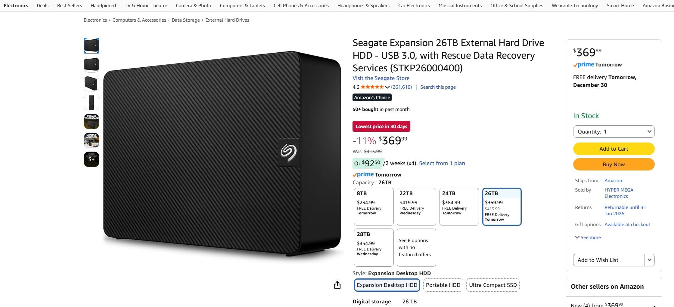 [Amazon.ca] Seagate 26 TB External Hard Drive $370 (Reg $414) **$14.27 ...