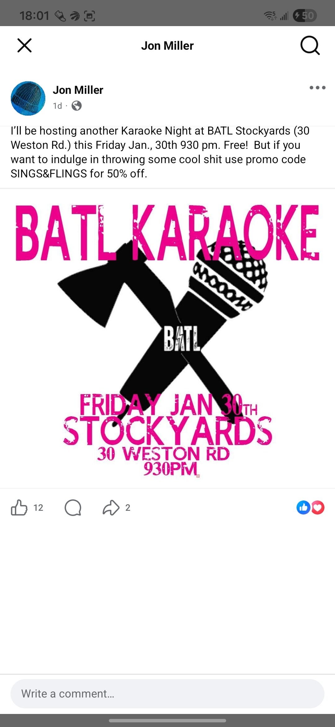 [BATL Stockyards] Toronto - Jan 30. 50% off axe, knife throwing ...