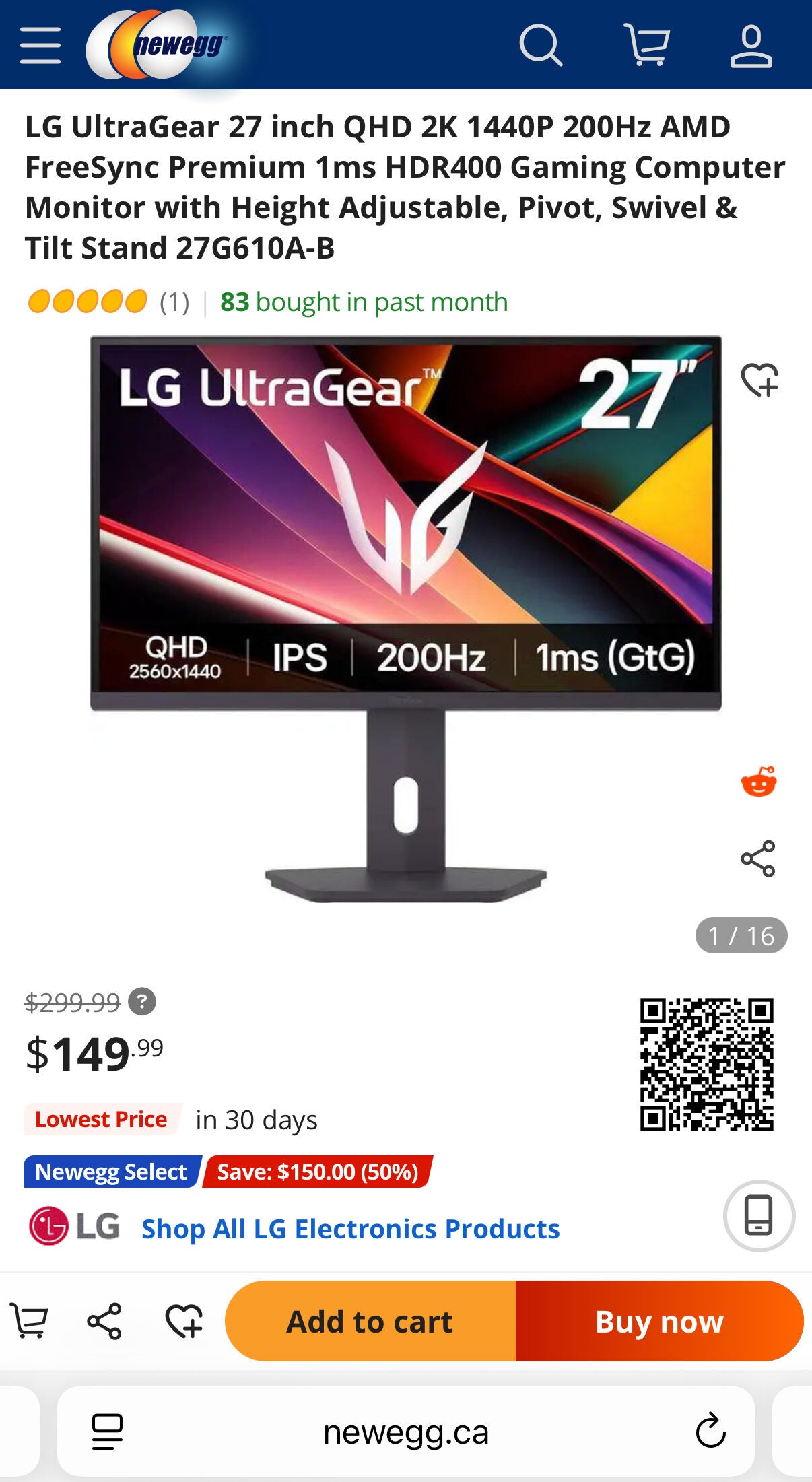 [Newegg] LG UltraGear 27 inch QHD 2K 1440P 200Hz monitor $149 ...