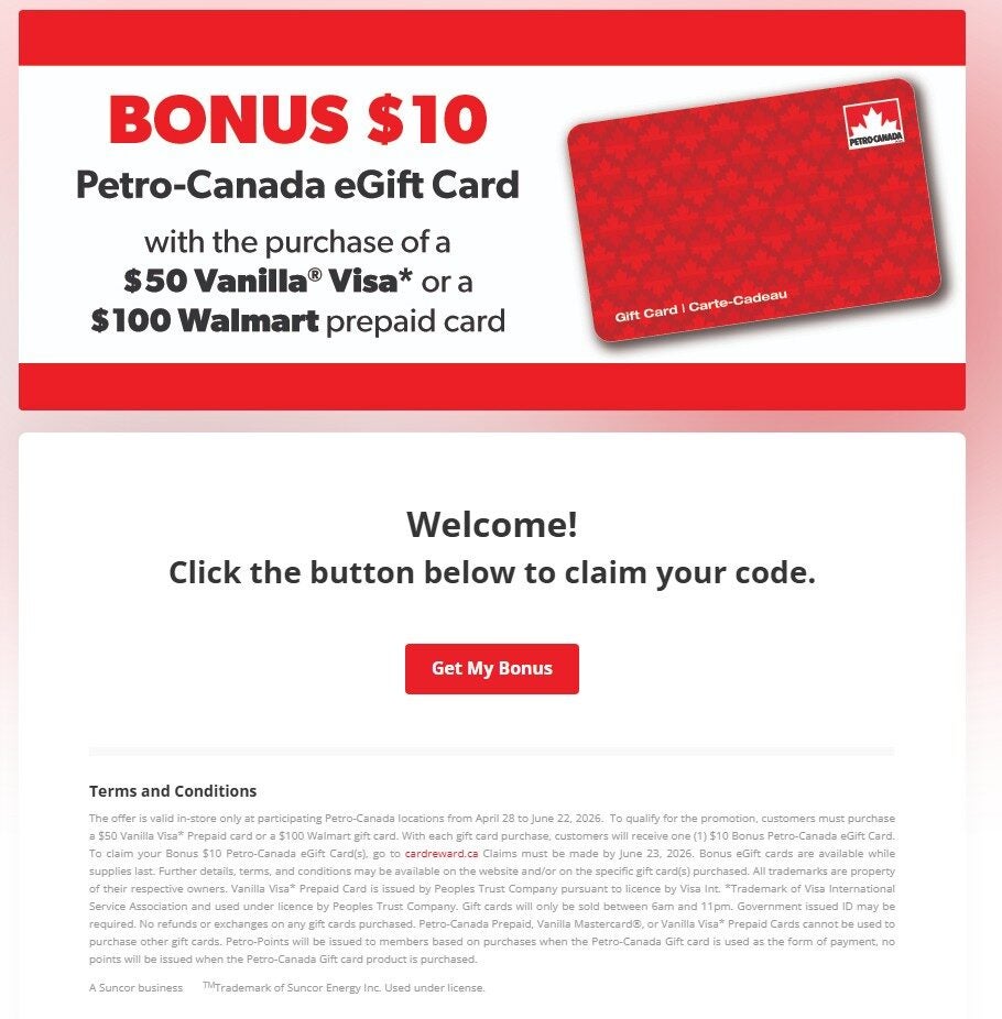 [Petro-Canada] Bonus $10 Petro-Canada gift card with the purchase of ...