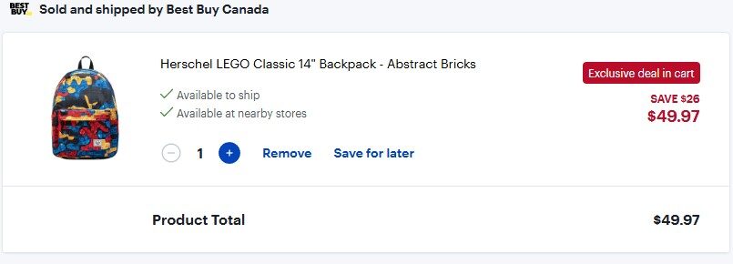 [Best Buy] Herschel LEGO Classic 14" Backpack - Abstract Bricks + 20% ...