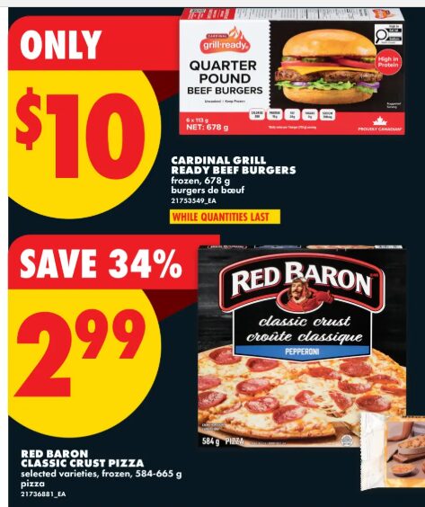 [No Frills] [ON] Red Baron Pizza $2.99, Cardinal Burgers $10, Clark ...