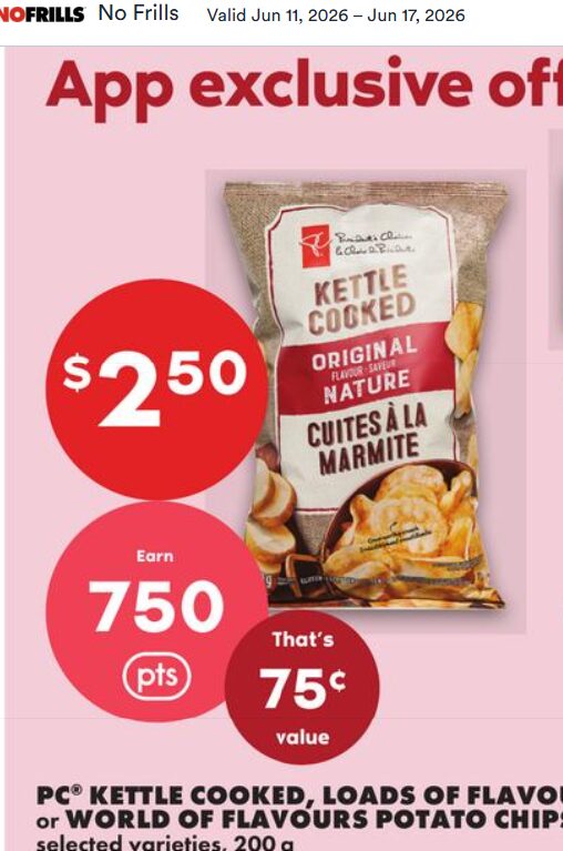[No Frills] PC World of Flavours Potato Chips 200g $2.50 + 1,500 PCO ...