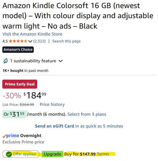 [Amazon.ca] Amazon Kindle Colorsoft 16 GB (newest model) $185 – With ...
