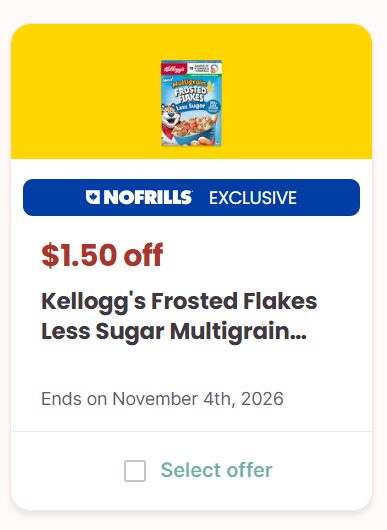 [No Frills] [ON] Free Kellogg's Frosted Flakes Cereal Multigrain Less ...